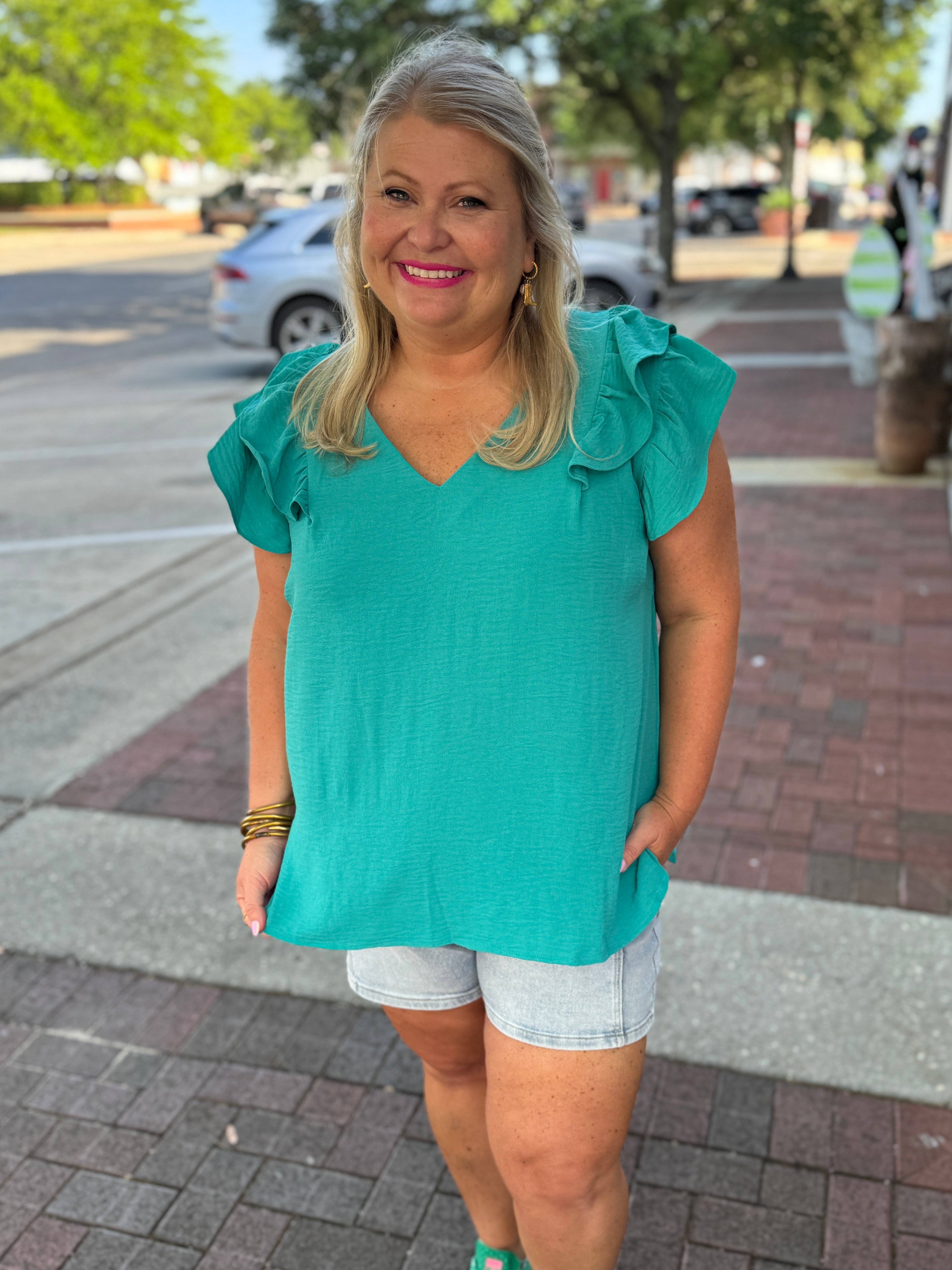 Jade Flutter Sleeve Blouse – The Teal Gypsy Boutique